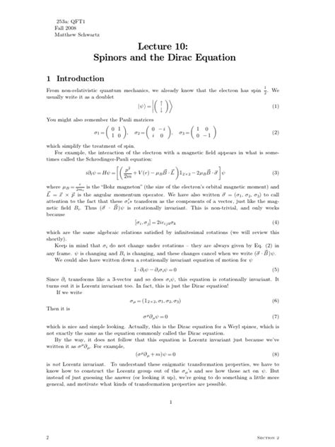 Spinors And The Dirac Equation Pdf Spin Physics Metric Geometry