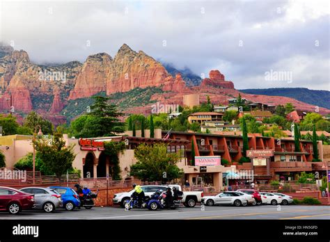 Main Shopping Street In Town Of Sedona Arizona With The Impressive
