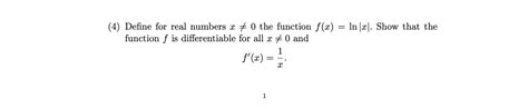 Solved 4 ﻿define For Real Numbers X≠0 ﻿the Function