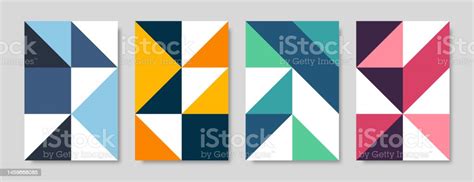 다채로운 기하학적 스타일의 브로셔 표지 디자인 세트 명함 포스터 전단지 표지를위한 A4 형식 템플릿 현대 벡터 일러스트 레이 션 0명에 대한 스톡 벡터 아트 및 기타 이미지