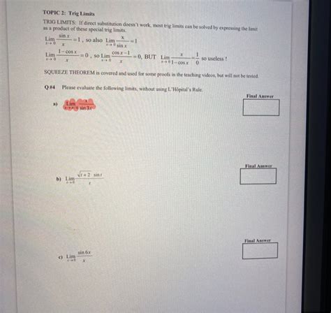 Solved TOPIC Trig Limits TRIG LIMITS If Direct Chegg Com