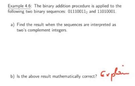 Solved Example 46 The Binary Addition Procedure Is Applied