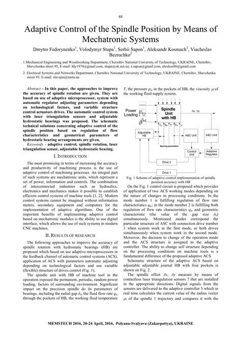 Pdf Adaptive Control Of The Spindle Position By Means Of Mechatronic