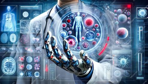 Premium Photo Cyborg Hand On Screen Creating And Analyzing Nano Virus