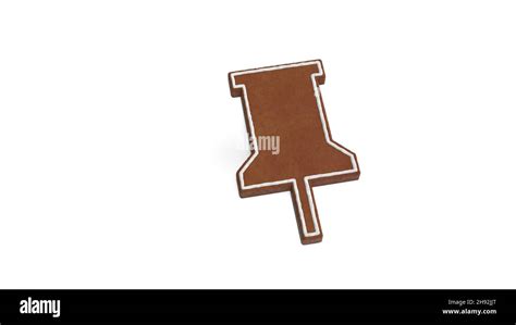 3d Rendering Of Gingerbread Cookie In Shape Of Symbol Of Pin Isolated On White Background With