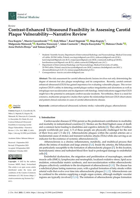 Pdf Contrast Enhanced Ultrasound Feasibility In Assessing Carotid Plaque Vulnerability