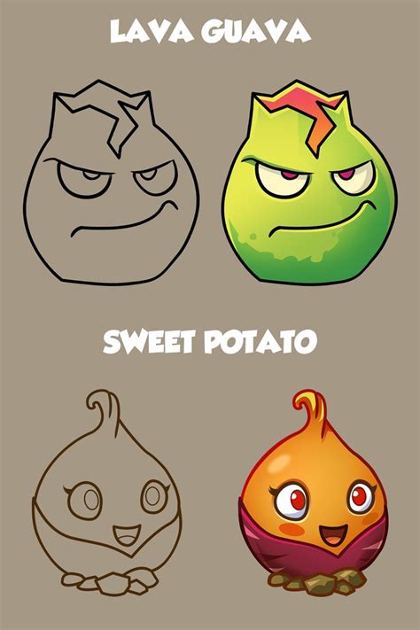 Three Different Types Of Cartoon Faces With The Words Sweet Potato And