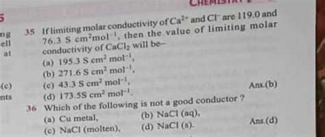 35 If Limiting Molar Conductivity Of Mathrm Ca 2 And Mathrm