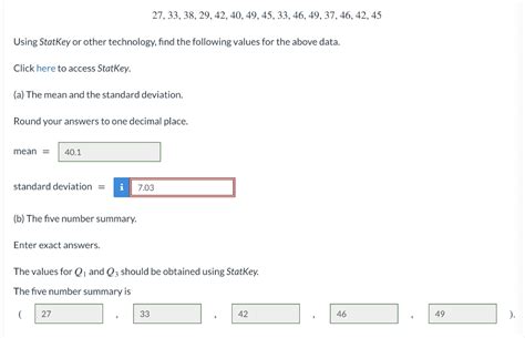 Solved Using Statkey Or Other Technology Find The Following