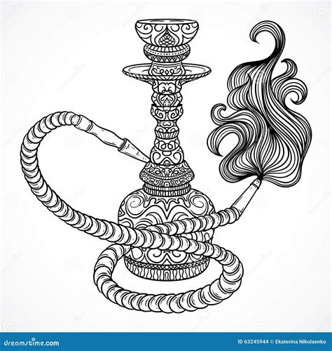 Waterpijp Met Oosterse Ornament En Rook Uitstekende Vector Vector