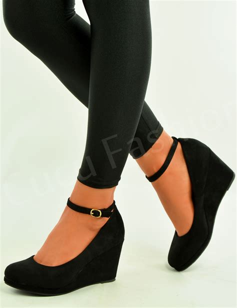 Ladies Womens Wedge Pumps Ankle Strap High Heels Platform Party Shoes