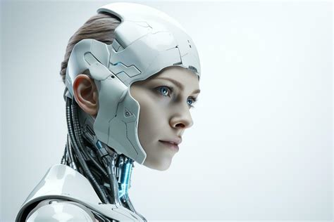 Side View Of Female Cyborg In Futuristic Space Suit Looking Away 3d