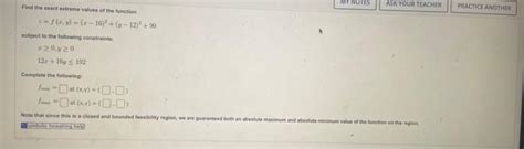 Solved Find The Exact Extreme Values Of The Function
