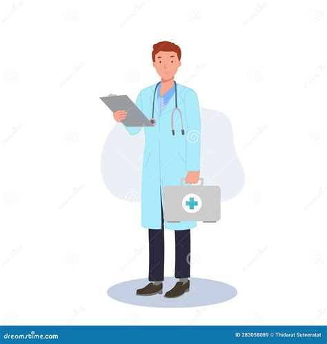 Doctor With First Aid Kit And Clipboard In Hands Male Characters Work