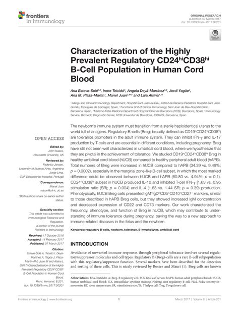 Pdf Characterization Of The Highly Prevalent Regulatory Cd24hicd38hi