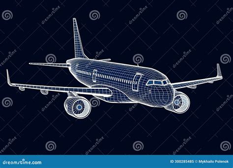 Airplane Model Drawing On Black Background Neural Network Ai Generated Stock Illustration
