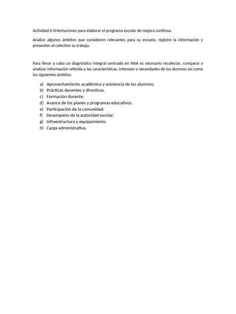 Actividad 6 Orientaciones Para Elaborar El Programa Escolar De Mejora