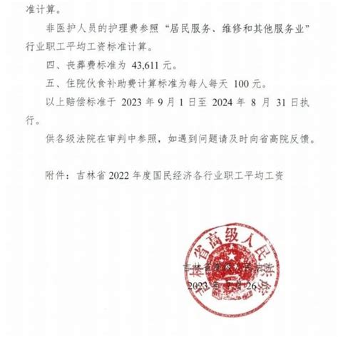 最新！2023年度吉林省人身损害赔偿执行标准（吉高法〔2023〕112号，2023年7月26日） 知乎