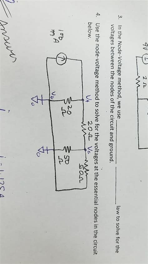 solved fw つ law to solve for the in the node voltage