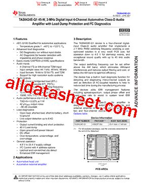 TAS6424E Q1 Datasheet PDF Texas Instruments