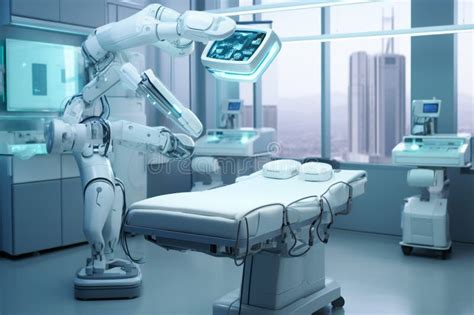 D Rendering Humanoid Robot With X Ray Machine In Surgery Room Ai Generated Stock Illustration