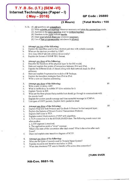 University Of Mumbai T Y B Sc IT Sem VI Internet Technologies