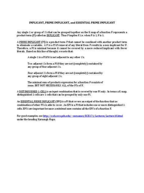 Implicant Prime Implicant And Essential Prime Implicant Pdf