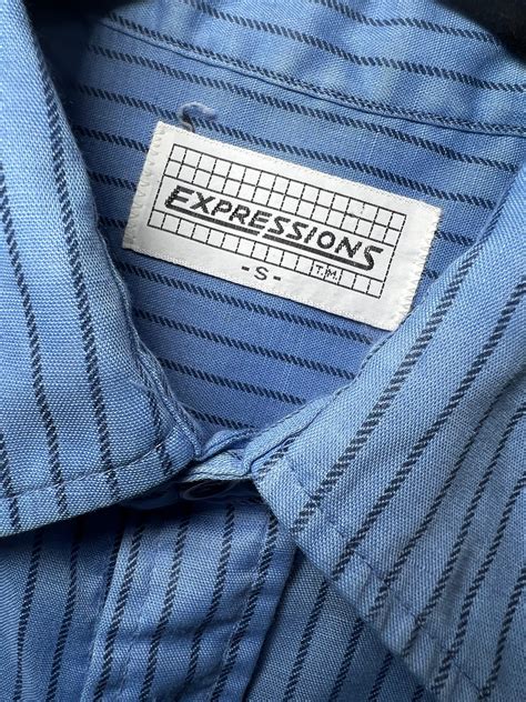 Vintage Blue Stripped Expressions Button Up Shirt Etsy