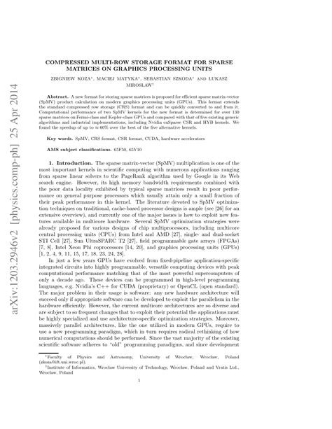 pdf compressed multirow storage format for sparse matrices on