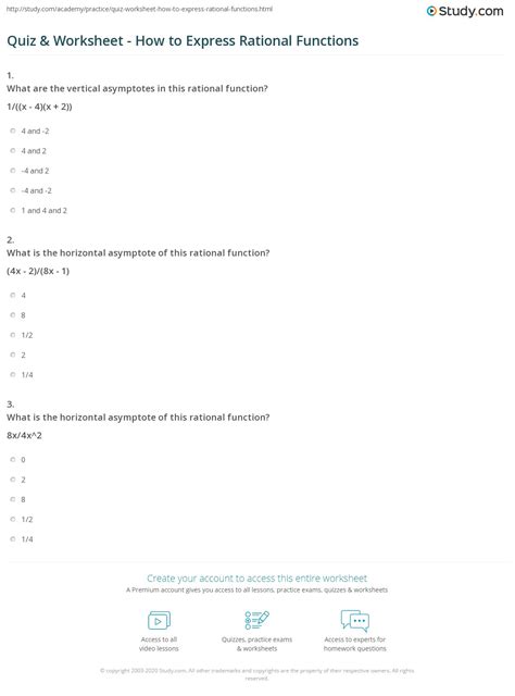 Quiz And Worksheet How To Express Rational Functions