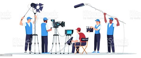 촬영 승무원 세미 플랫 Rgb 컬러 벡터 일러스트레이션 영화에 대한 스톡 벡터 아트 및 기타 이미지 영화 영화 감독 영화 산업 Istock