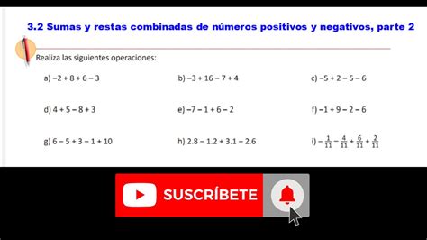 32 Sumas Y Restas Combinadas De Números Positivos Y Negativos Parte 2