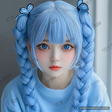 Ai创作图bjd娃娃 蓝色头发小女孩 3d布娃娃 Sd娃娃 原创手办玩偶 蓝色的头发 仿真爱丽丝 Cg头像 Cg少女 美少女重绘 仿真脸部