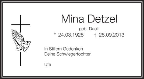 Traueranzeigen Von Mina Detzel Schwaebischede Trauerportal