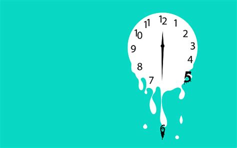Melting Clock Flat Design Vector Illustration On Green Background Stock