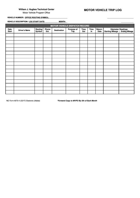 Fillable Motor Vehicle Trip Log Printable Pdf Download