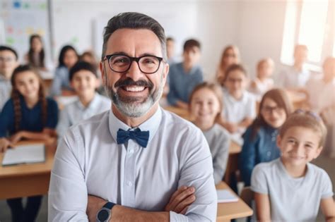 Premium Ai Image Portrait Of A Happy Male Teacher With Glasses