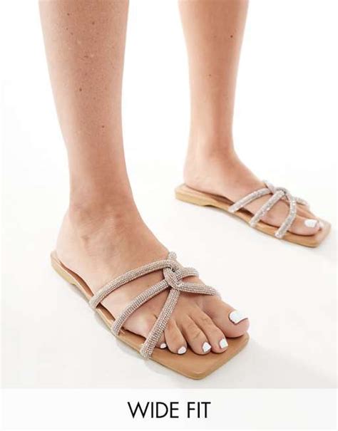 Truffle Collection Wide Fit Embellished Mules In Beige Asos