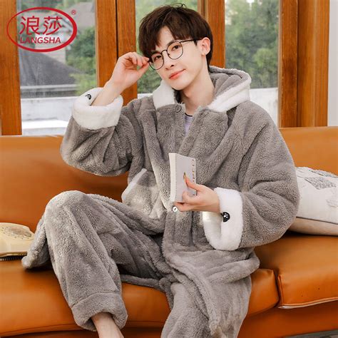 【浪莎睡衣】浪莎睡衣男秋冬法兰绒加厚加长款珊瑚绒睡袍冬季加绒家居服男士浴袍【行情 报价 价格 评测】 京东