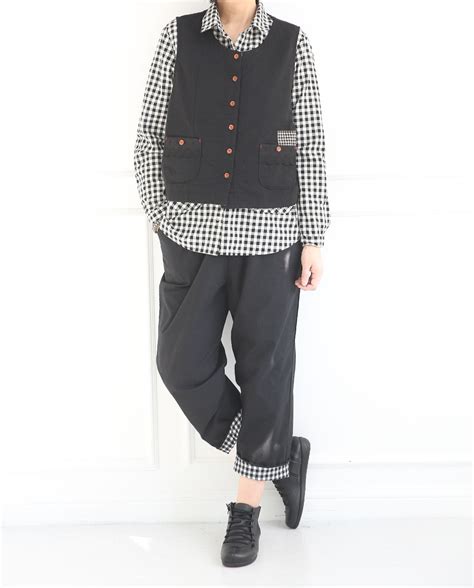 사각 체크 배색 바지 미지니