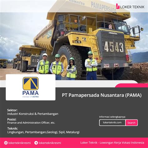 Lowongan Kerja PT Pamapersada Nusantara PAMA Mei 2023 Loker Teknik