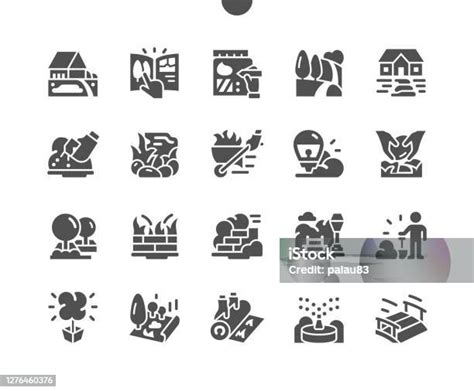 조경 디자인 아름다운 코티지 정원 잔디 잔디에 꽃 식물과 나무 집에 정원 벡터 솔리드 아이콘입니다 간단한 그림 아이콘에 대한 스톡 벡터 아트 및 기타 이미지 Istock