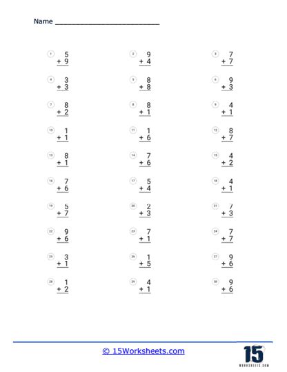 Free Single Digit Addition Worksheet Vertical Download Free Single