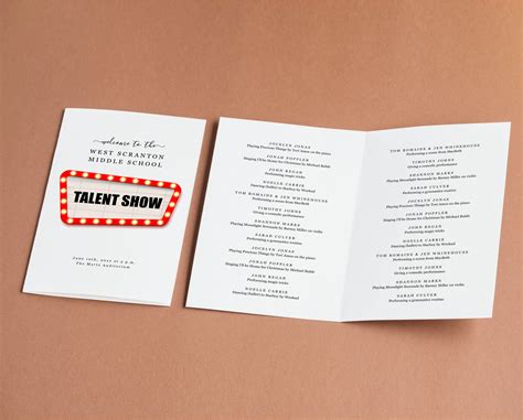 Talent Show Program Template Printable Pamphlet Editable Word Doc Download Folded Booklet
