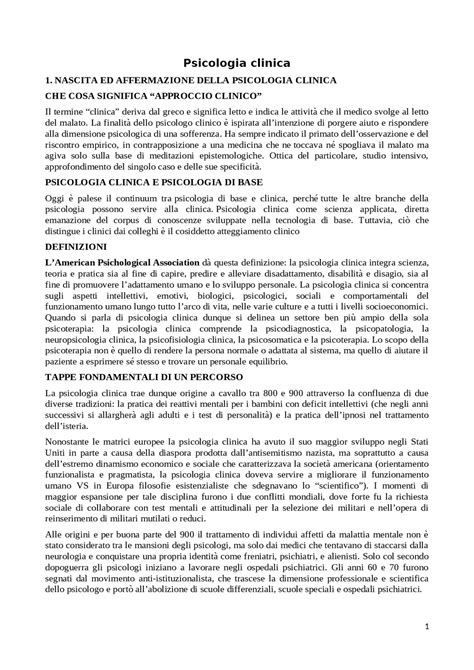 Psicologia Clinica Riassunto Libro Docsity