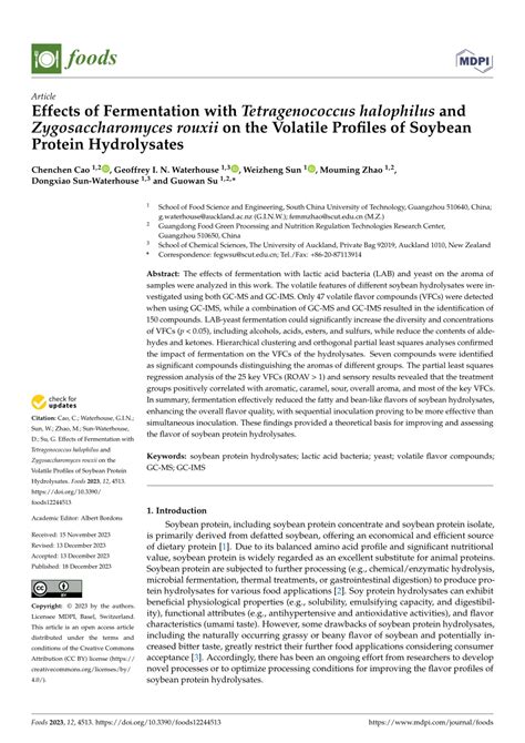 Pdf Effects Of Fermentation With Tetragenococcus Halophilus And Zygosaccharomyces Rouxii On