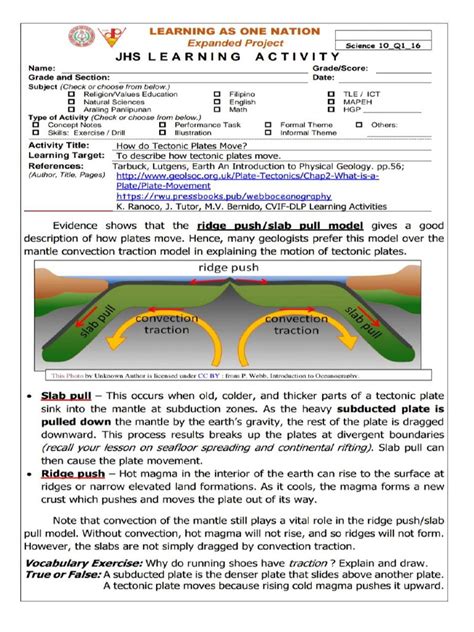 Science 10 Las 16 How Do Tectonic Plates Move Pdf