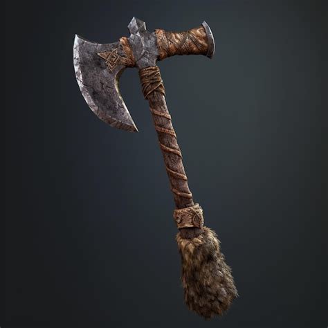 dwarven glaive axe with wooden hilt premium ai generated image