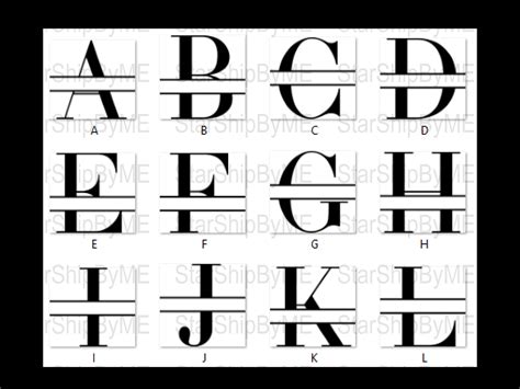 Split Monogram Alphabet SVG PNG Files Complete A To Z Digital Clipart DIY Personalized Name