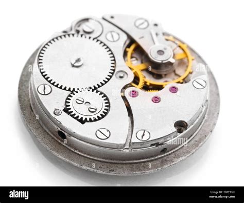 Clock Mechanism Isolated On White Stock Photo Alamy